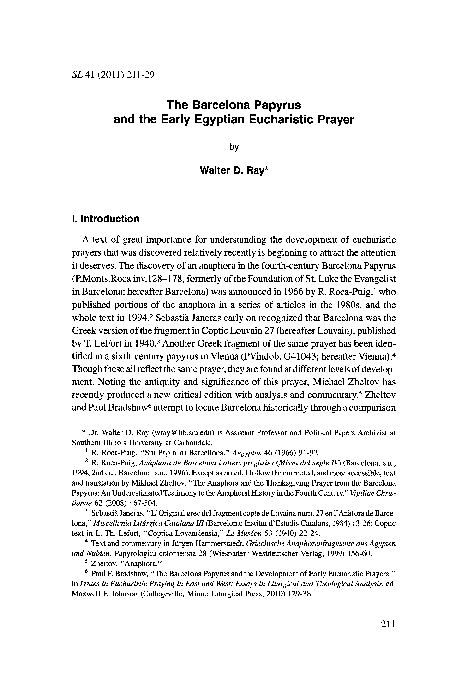 (PDF) The Barcelona Papyrus and the Early Egyptian Eucharistic Prayer