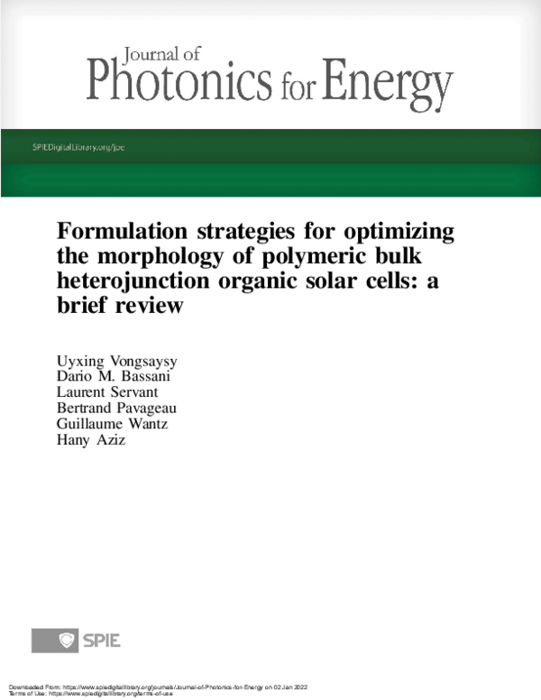(PDF) Formulation strategies for optimizing the morphology of polymeric bulk heterojunction ...
