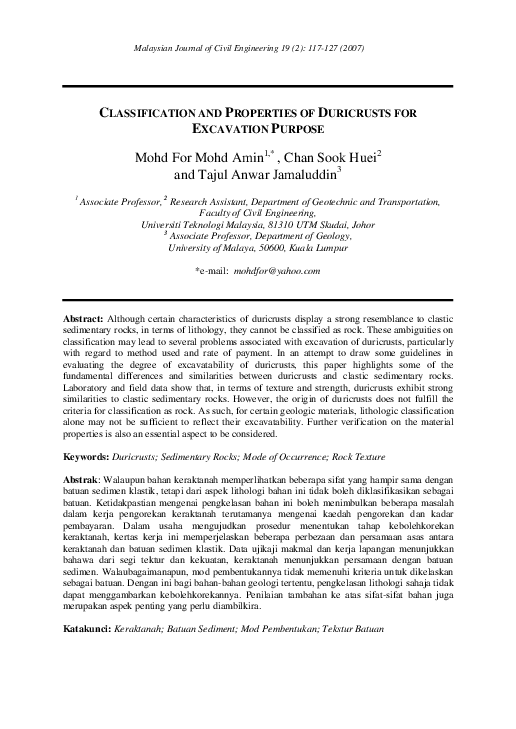 (PDF) Classification and Properties of Duricrusts for Excavation