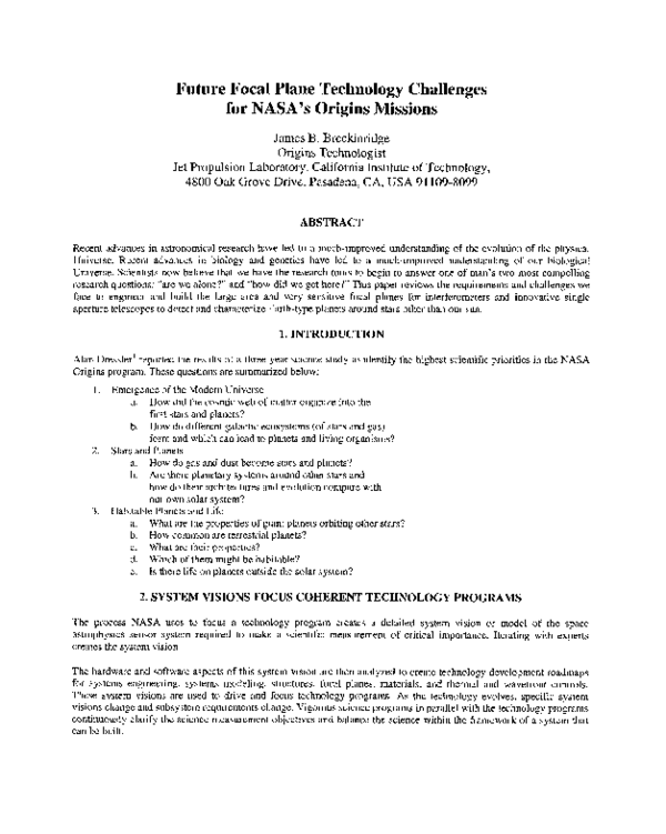 (PDF) Future focal plane technology challenges for NASA's Origins missions