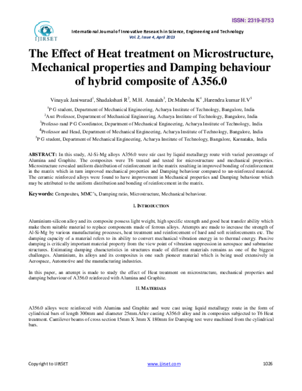 (PDF) The Effect of Heat treatment on Microstructure , Mechanical properties and Damping ...