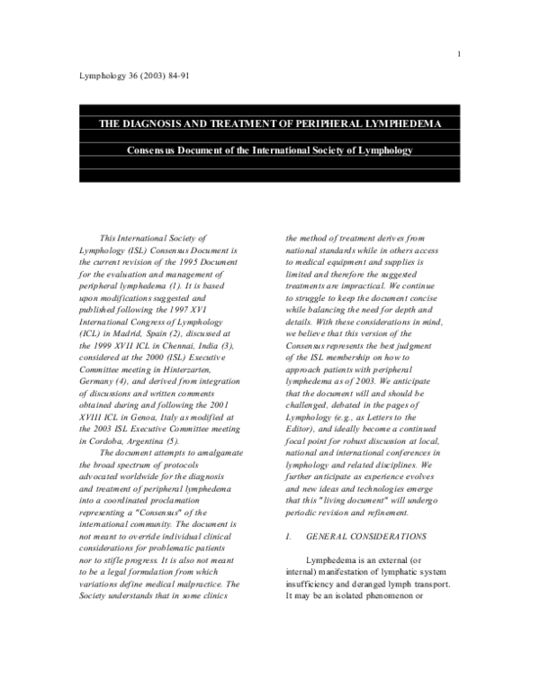 (PDF) The diagnosis and treatment of peripheral lymphedema. Consensus ...