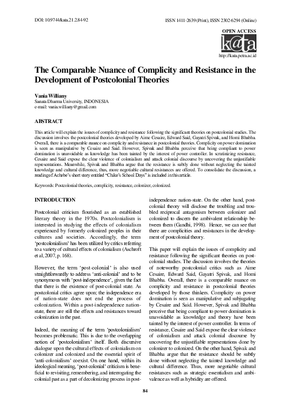 (PDF) The Comparable Nuance of Complicity and Resistance in the ...