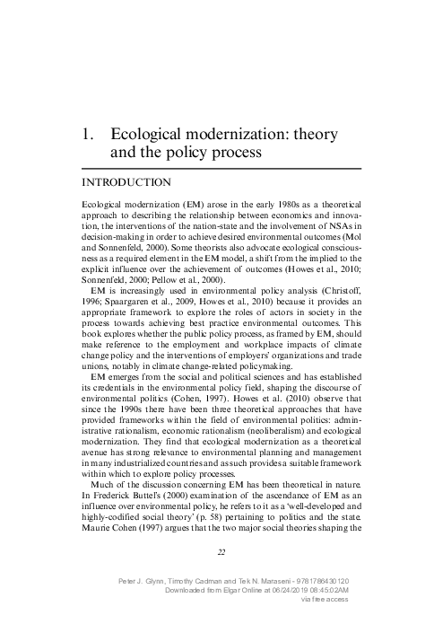 (PDF) Ecological modernization: theory and the policy process