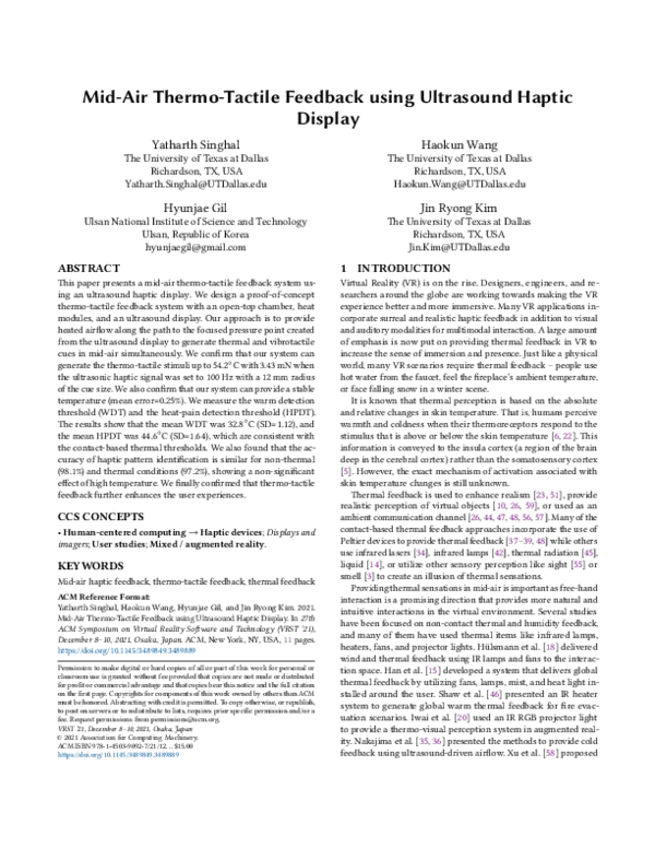 (PDF) Mid-Air Thermo-Tactile Feedback using Ultrasound Haptic Display