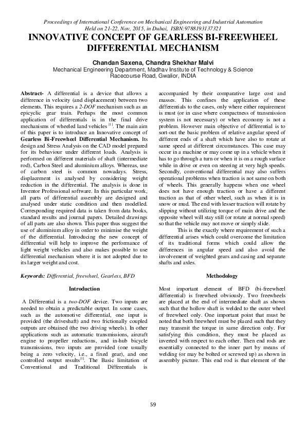 (PDF) Innovative Concept of Gearless Bi-Freewheel Differential Mechanism