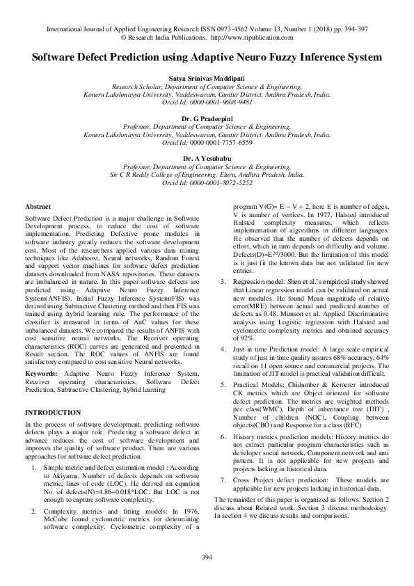 (PDF) Software Defect Prediction using Adaptive Neuro Fuzzy Inference System