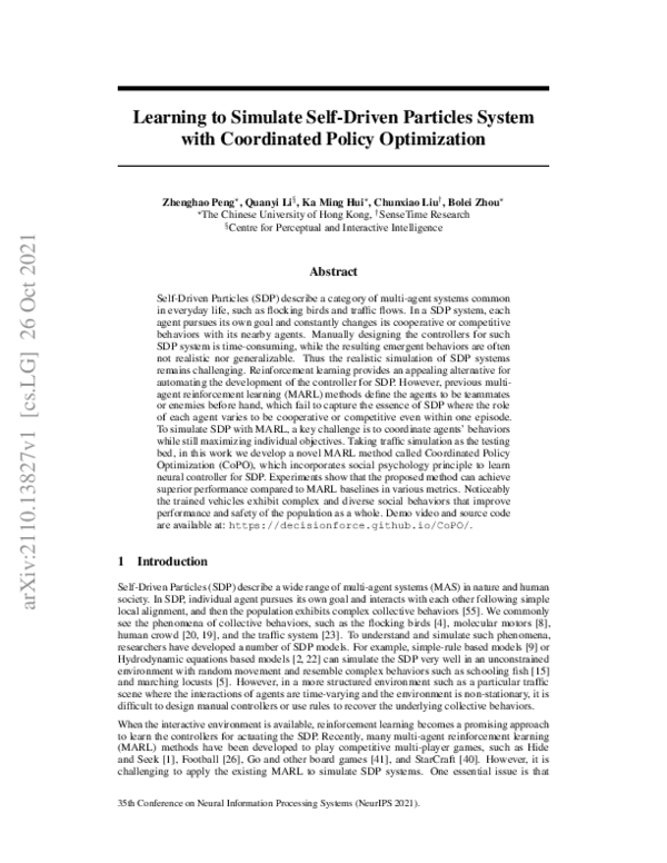 (PDF) Learning to Simulate Self-Driven Particles System with Coordinated Policy Optimization