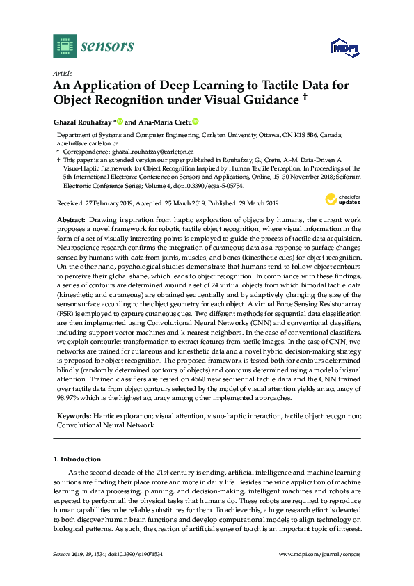 Pdf An Application Of Deep Learning To Tactile Data For Object Recognition Under Visual Guidance
