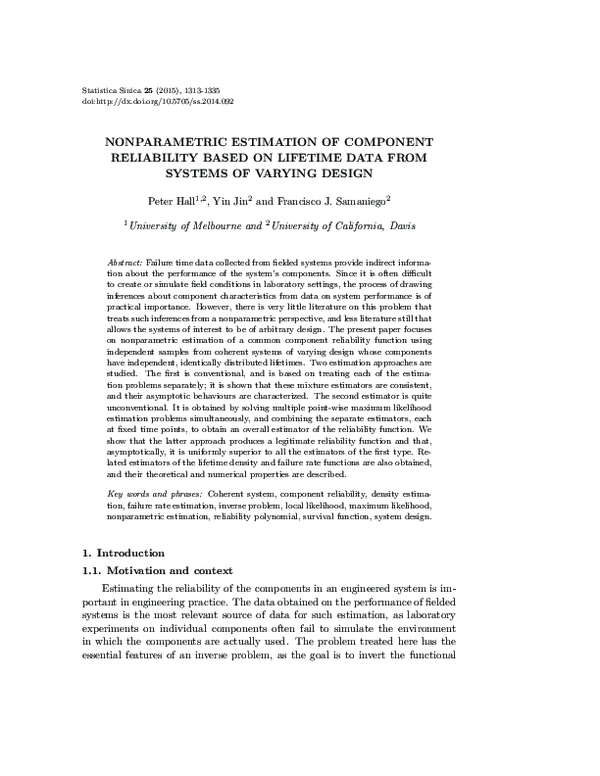 (PDF) Nonparametric estimation of component reliability based on ...