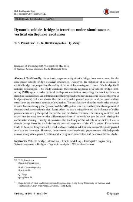(PDF) Dynamic vehicle–bridge interaction under simultaneous vertical earthquake excitation
