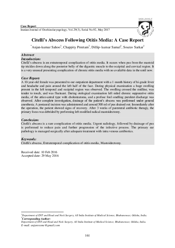 (PDF) Citelli's Abscess Following Otitis Media: A Case Report