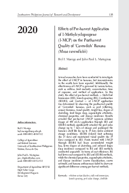 (PDF) Effects of Pre-harvest Application of 1-Methylcyclopropene (1-MCP) on the Postharvest ...