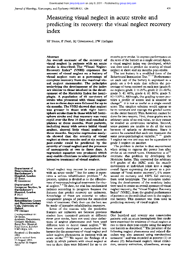 (PDF) Measuring visual neglect in acute stroke and predicting its ...