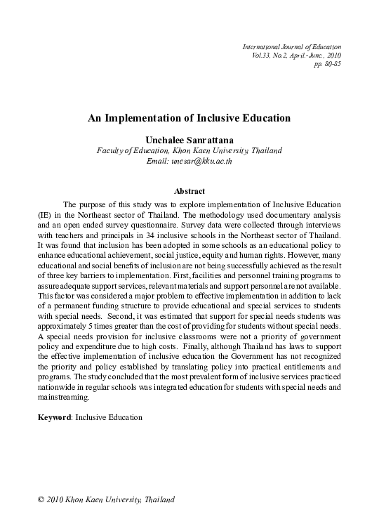 (PDF) An Implementation of Inclusive Education