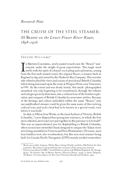 (PDF) The Cruise of the Steel Steamer: SS Beaver on the Lower Fraser ...