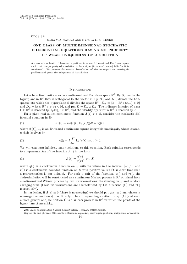 (PDF) One class of multidimensional stochastic differential equations not having the property of ...