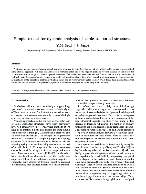 Pdf Simple Model For Dynamic Analysis Of Cable Supported Structures