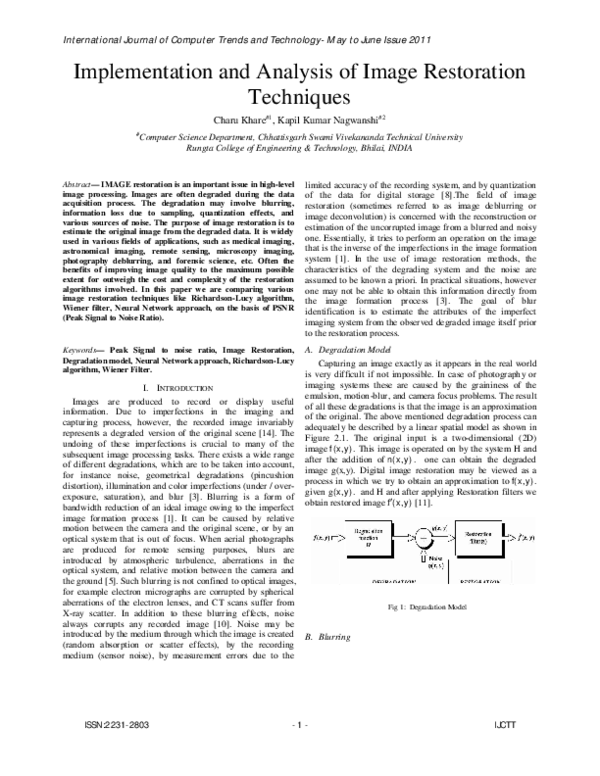 (PDF) Implementation and Analysis of Image Restoration Techniques