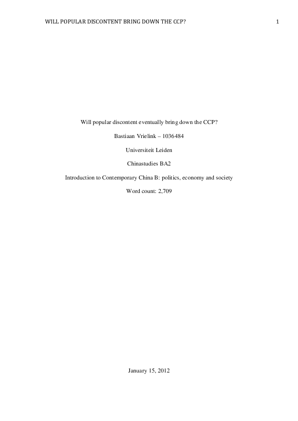 (PDF) Will popular discontent eventually bring down the CCP?