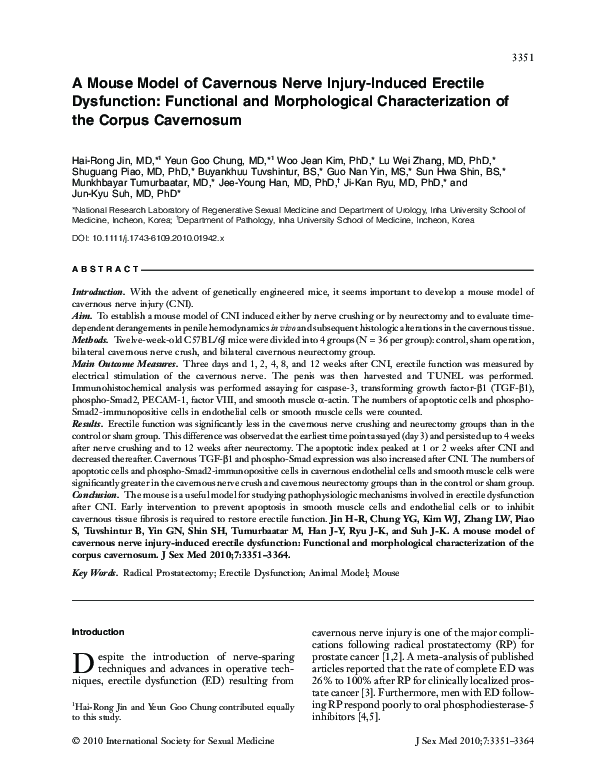(PDF) A Mouse Model of Cavernous Nerve Injury-Induced Erectile ...