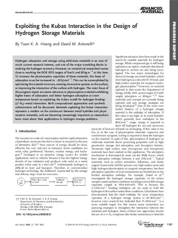 (PDF) Exploiting the Kubas Interaction in the Design of Hydrogen ...