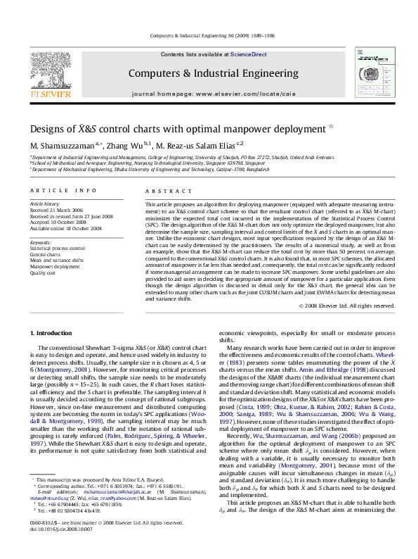 (PDF) Designs of &S control charts with optimal manpower deployment