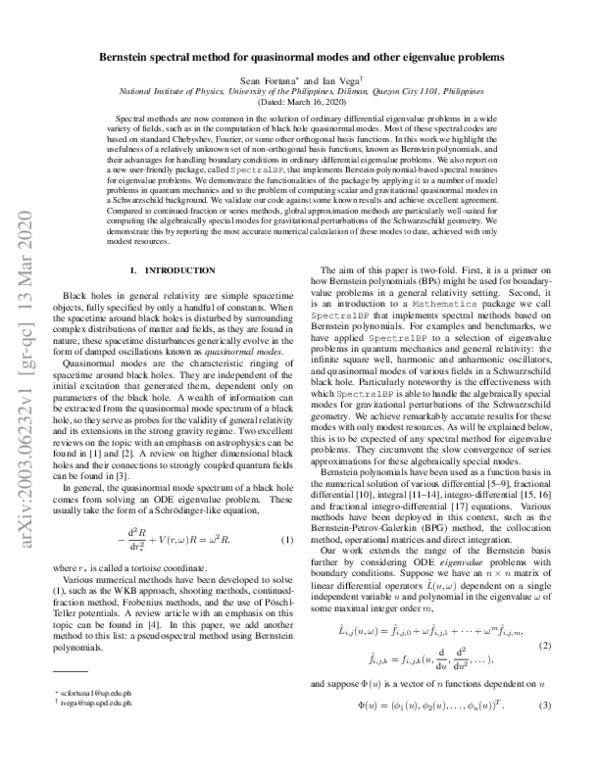 (PDF) Bernstein spectral method for quasinormal modes and other eigenvalue problems