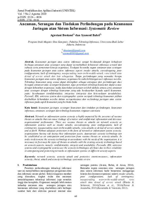 (PDF) Ancaman, Serangan dan Tindakan Perlindungan pada Keamanan Jaringan atau Sistem Informasi ...