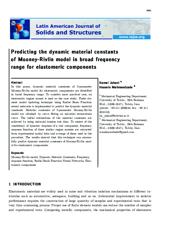 (PDF) Predicting the dynamic material constants of Mooney-Rivlin model ...