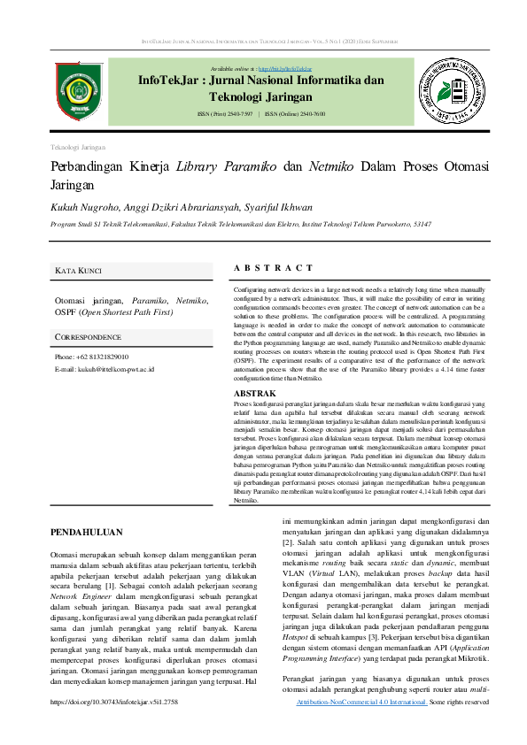 (PDF) Perbandingan Kinerja Library Paramiko dan Netmiko Dalam Proses ...