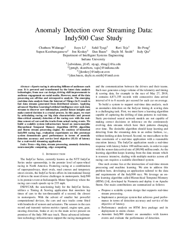 (PDF) Anomaly Detection over Streaming Data: Indy500 Case Study