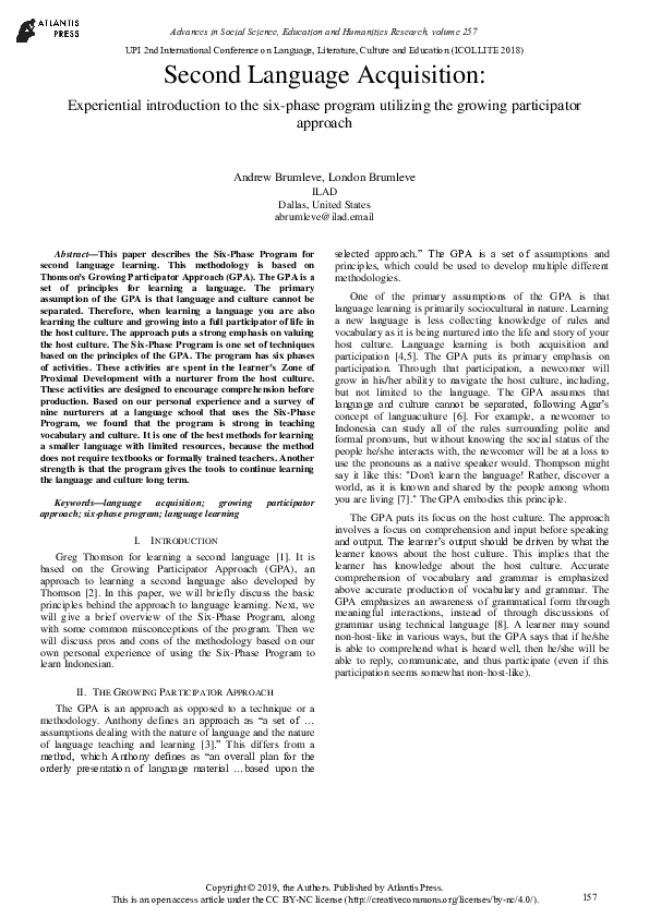 (PDF) Second Language Acquisition: Experiential introduction to the six ...