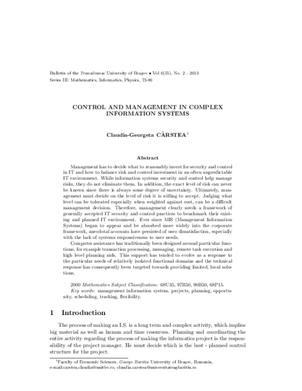 (PDF) Control and Management in Complex Information Systems
