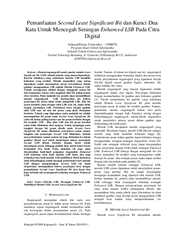 (PDF) Pemanfaatan Second Least Significant Bit dan Kunci Dua Kata Untuk ...