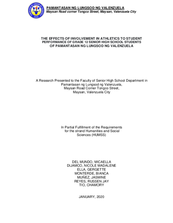 (PDF) THE EFFECTS OF INVOLVEMENT IN ATHLETICS TO STUDENT PERFORMANCE OF ...
