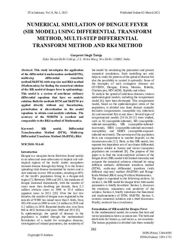 (PDF) Numerical Simulation of Dengue Fever (Sir Model) Using ...