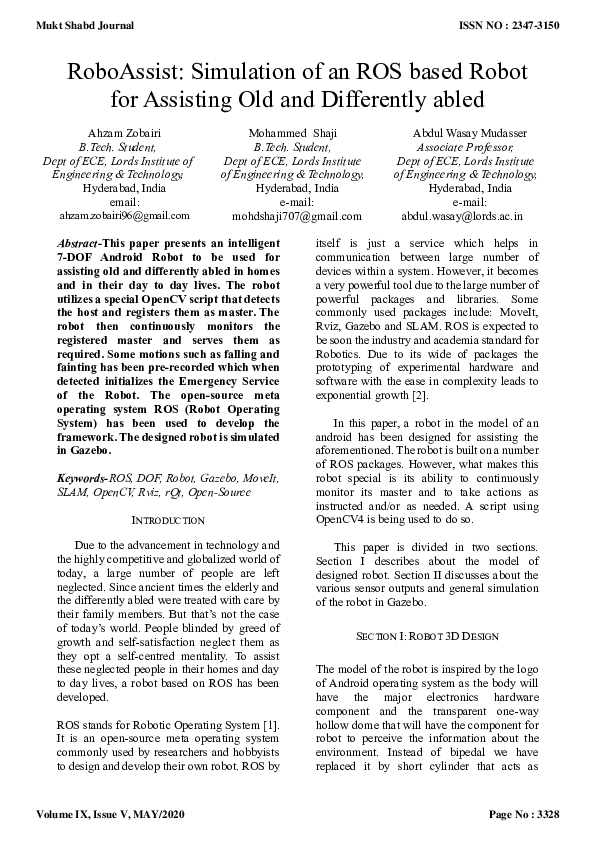 (PDF) RoboAssist: Simulation of an ROS based Robot for Assisting Old ...