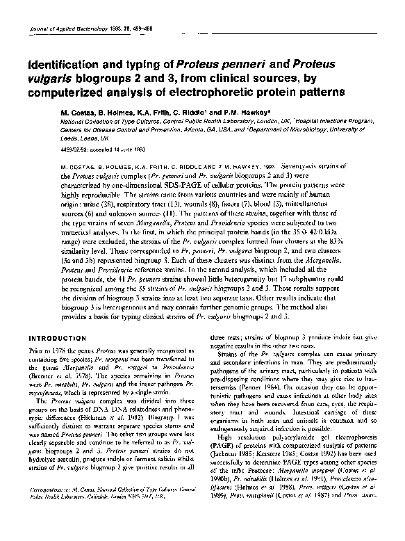 (PDF) Identification and typing of Proteus penneri and Proteus vulgaris ...