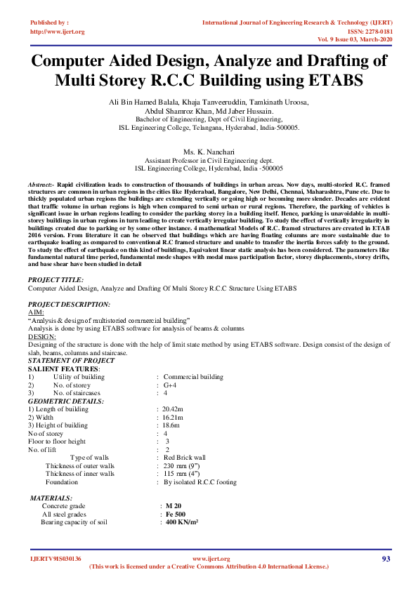 (PDF) Computer Aided Design, Analyze and Drafting of Multi Storey R.C.C Building using ETABS