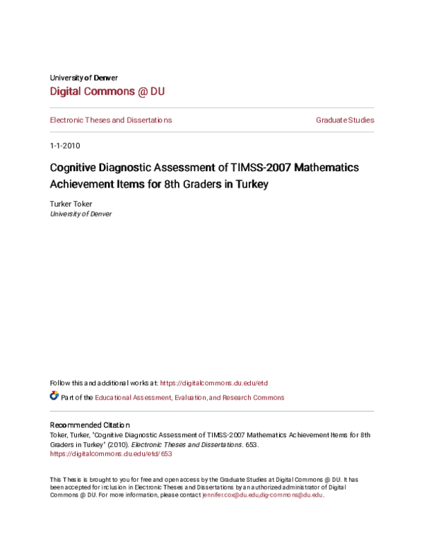 (PDF) Cognitive diagnostic assessment of TIMSS-2007 mathematics ...