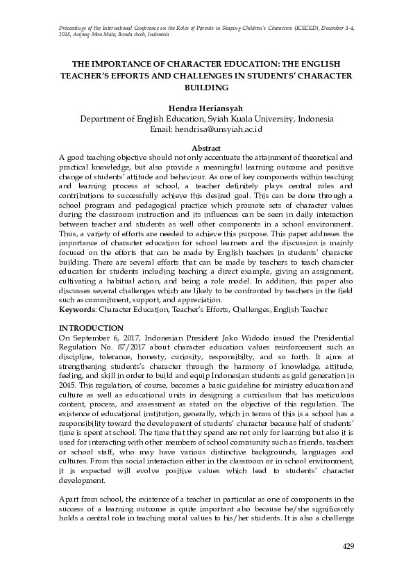 (PDF) The Importance of Character Education: The English Teacher’s ...