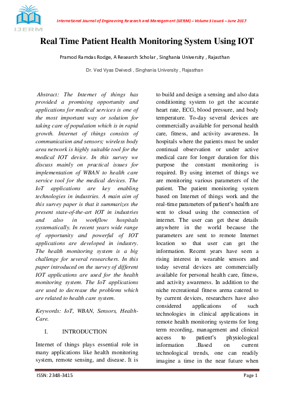 (PDF) Real Time Patient Health Monitoring System Using IOT