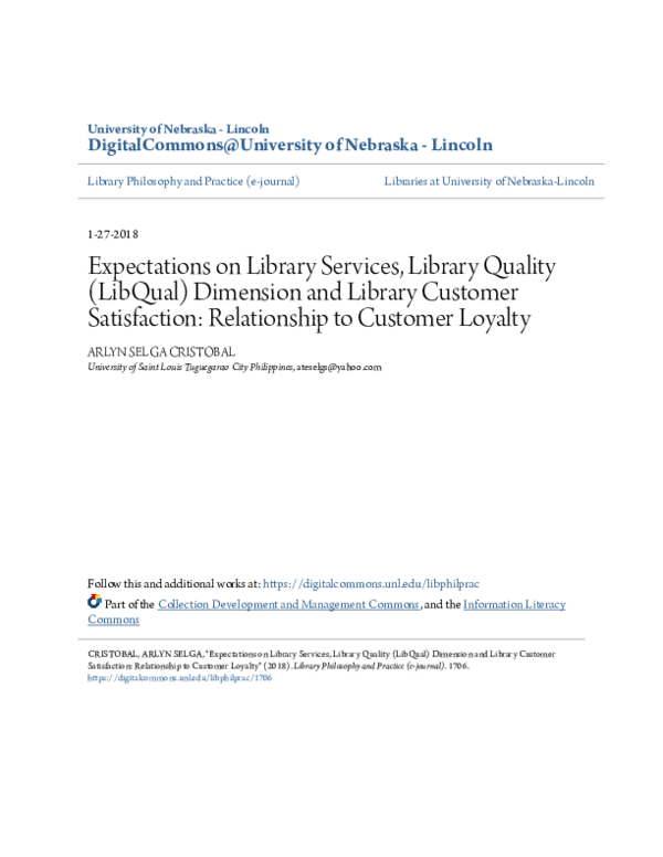(PDF) Expectations on Library Services, Library Quality (LibQual ...