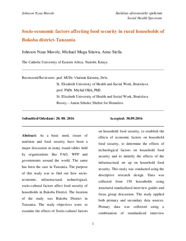 (PDF) Socio-economic factors affecting food security in rural ...