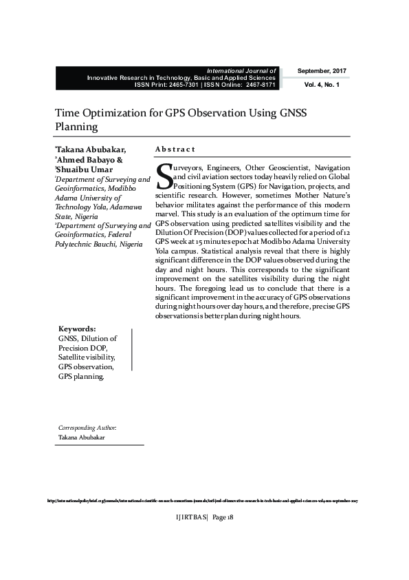 (PDF) Time Optimization for GPS Observation Using GNSS Planning