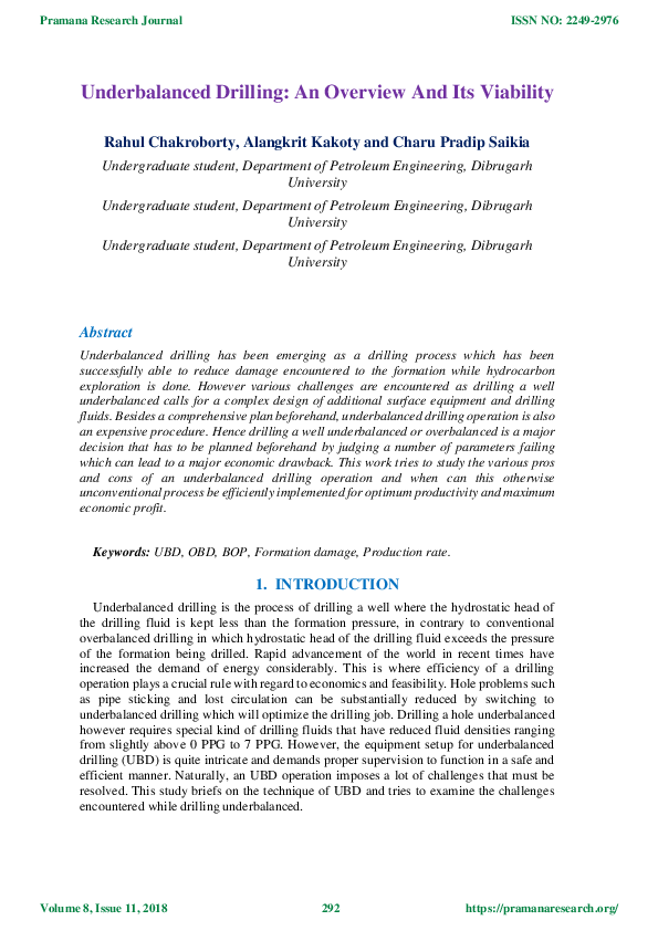 (PDF) Underbalanced Drilling: An Overview And Its Viability