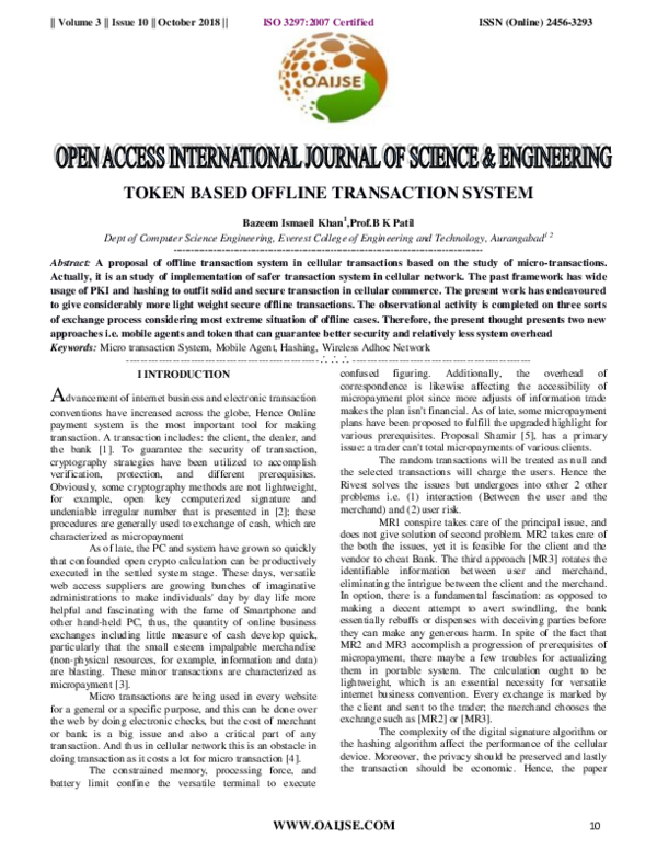 (PDF) TOKEN BASED OFFLINE TRANSACTION SYSTEM