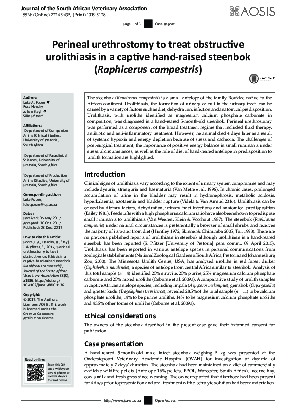 (PDF) Perineal urethrostomy to treat obstructive urolithiasis in a ...