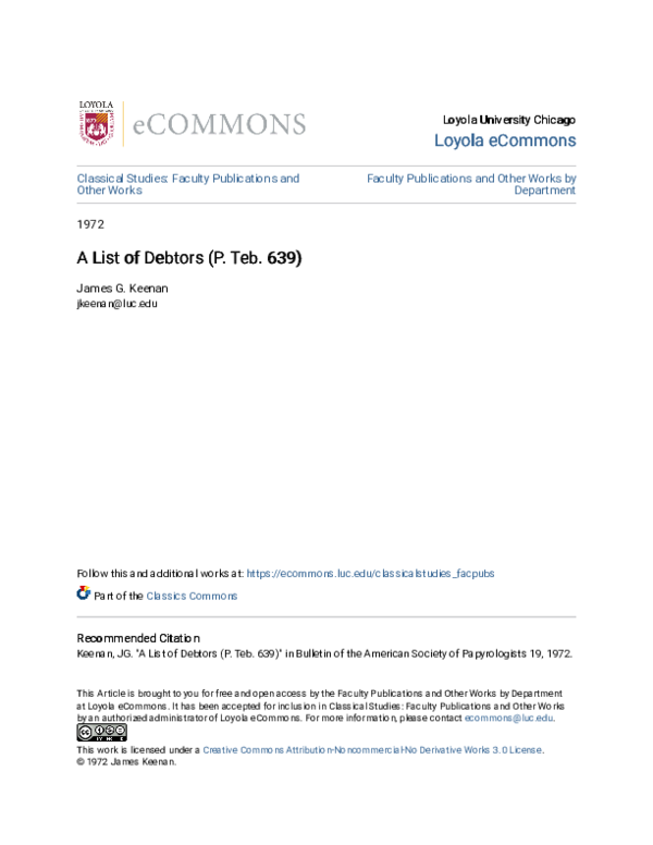 (PDF) A List of Debtors (P. Teb. 639)